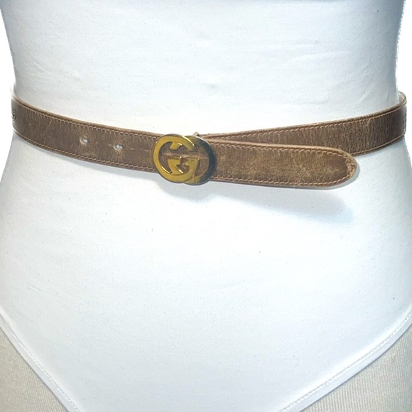 Gucci | Accessories | Gucci Vintage 7s80s Era Skinny Brown Leather Belt ...